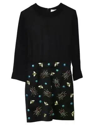 Victoria Beckham Detail-embroidered Long-sleeve Midi Dress - Black