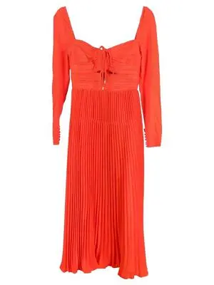 SELF-PORTRAIT Cutout Pleated Halterneck Midi Dress - Red