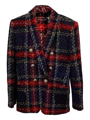 Balmain Tartan Double-breasted Blazer - Blue