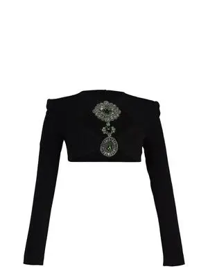 David Koma Jewel-embellished Crop Top - Black