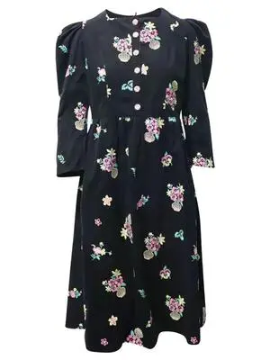 Batsheva Puff-sleeve Floral-print Dress - Black