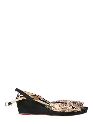 CHARLOTTE OLYMPIA Printed Bow-detail Wedge Sandals - Neutrals