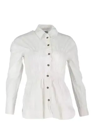 GANNI Shirred Long-sleeve Shirt - White