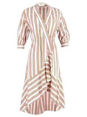 Ba&sh Striped Wrap Midi Dress - Neutrals