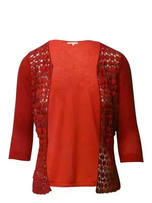 Maje Cotton Cardigan With Crochet Trim - Red