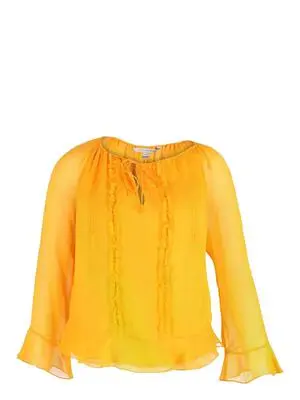 Diane Von Furstenberg Ruffled Sheer-sleeve Blouse - Yellow