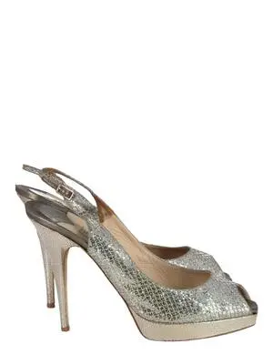 JIMMY CHOO Peep Toe Slingback Sandals - Silver