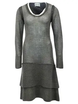 Philosophy Di Alberta Ferretti Chain-trim Ribbed-knit Dress - Grey