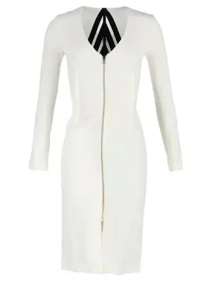 Roland Mouret Front-zip Long-sleeve Midi Dress - White