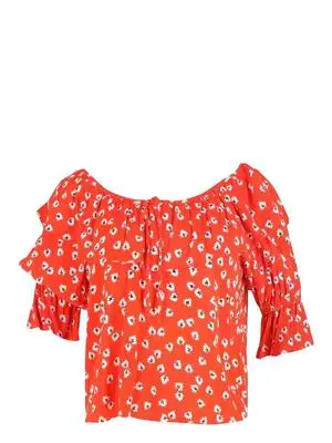 GANNI Floral-print Ruffle Top - Red