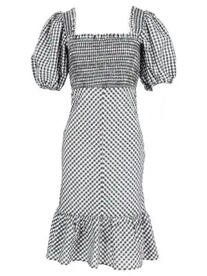 GANNI Puff-sleeve Gingham Dress - White
