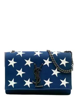 Saint Laurent 2018 Small Star Embroidered Canvas Monogram Kate Crossbody Bag - Blue