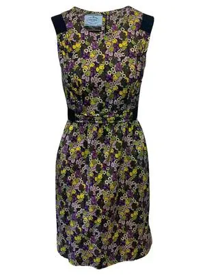 Prada Floral-patterned Pleated Dress - Black