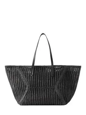 Brunello Cucinelli Leather-trimmed Woven Tote - Black