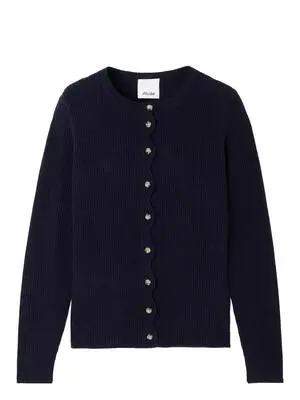 ALLUDE Scalloped Ribbed Wool And Cashmere-blend Cardigan - Blue