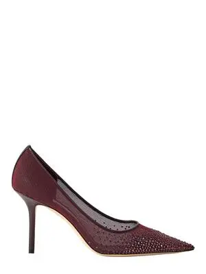 JIMMY CHOO Love 85 Crystal-embellished Mesh Pumps - Burgundy