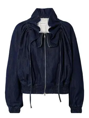 Dries Van Noten Ruffled Gathered Denim Jacket - Blue