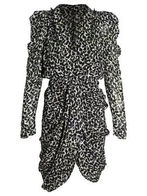 ISABEL MARANT VINTAGE Fil Coupé Ruched Printed Dress - Black