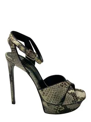 Saint Laurent Snakeskin-effect Platform Sandals - Neutrals