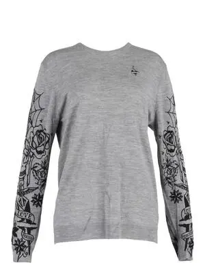 Moschino Printed-sleeves Wool Sweater - Grey
