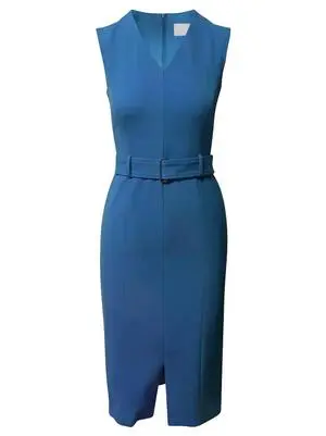 BOSS V-neck Belted Dress - Blue