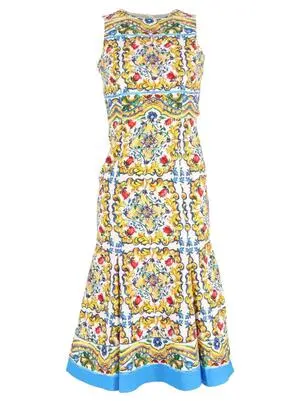 Dolce & Gabbana Majolica-printed Backless Midi Dress - Yellow