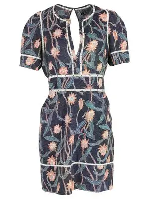 ISABEL MARANT VINTAGE Floral-print Short-sleeve Dress - Blue