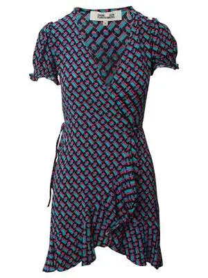 Diane Von Furstenberg Printed Mini Wrap Dress - Blue