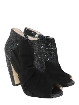 Miu Miu Glitter-embellished Peep-toe Pumps - Black