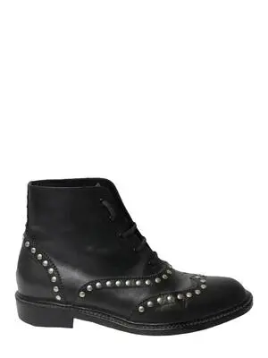 Saint Laurent Studded Lace-up Boots - Black