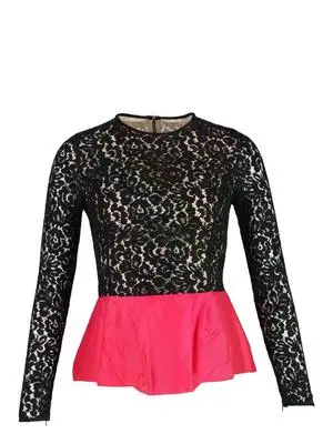 Michael Kors Lace Peplum-hem Top - Black