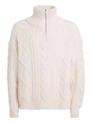 FRAME Wool-cashmere Half-zip Cable-knit Sweater - Ivory