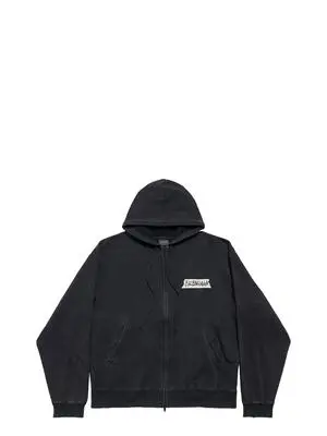 Balenciaga Cotton Masking Tape Logo Zip-up Hoodie - Black