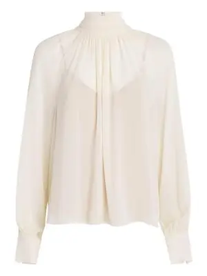 Vince Crepe Gathered Blouse - Ivory