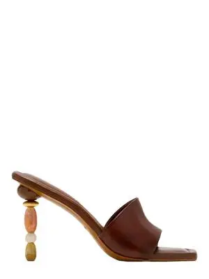 Cult Gaia Beaded Heeled Sandals - Brown