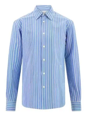 FERRAGAMO Striped Button Poplin Shirt - Blue