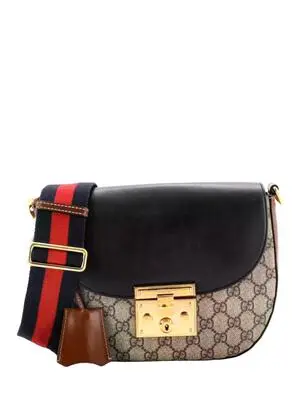 Gucci Padlock Saddle Shoulder Bag Gg Coated Canvas - Black