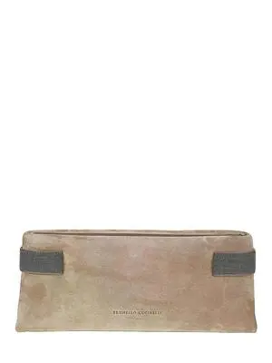 Brunello Cucinelli Monili-detail Suede Clutch - Neutrals