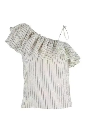 GANNI Wilkie Ruffled Striped Blouse - Neutrals