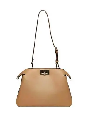 Fendi Small Peekaboo Shoulder Bag With Logo - Brown
