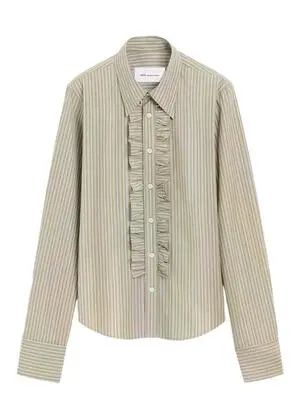 Ami Ruffled Striped Shirt - Grey