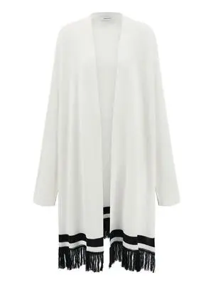 FERRAGAMO Longline Cardigan With Fringe - White