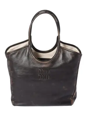 Miu Miu Leather Tote Bag - Coffee
