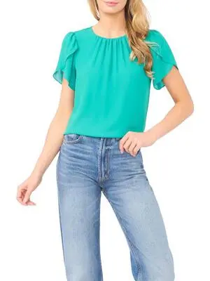 CECE DUPRAZ Shirred Tulip Sleeve Top - Everglade