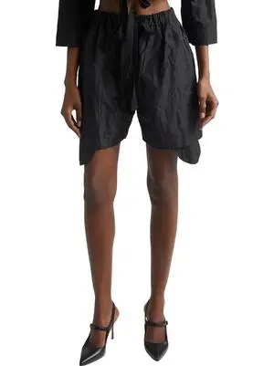 RENAISSANCE RENAISSANCE Gigi Raw Edge Crinkled Metallic Satin Shorts - Black