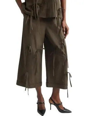 RENAISSANCE RENAISSANCE Bunny Bow Detail Wide Leg Pants - Brown