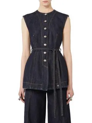 Sportmax Domino Belted Denim Vest - Midnight Blue