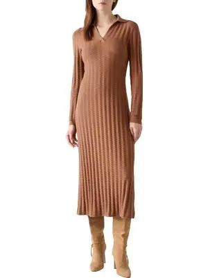 LK BENNETT Mika Long Sleeve Cotton & Merino Wool Sweater Dress - Brown