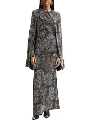 Rabanne Firework Embellished Gown With Detachable Cape - Black