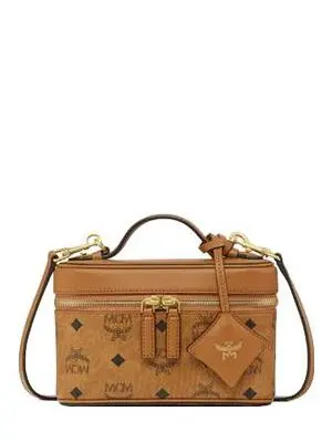 Mcm Aren Vanity Case In Visetos Leather Mix - Cognac